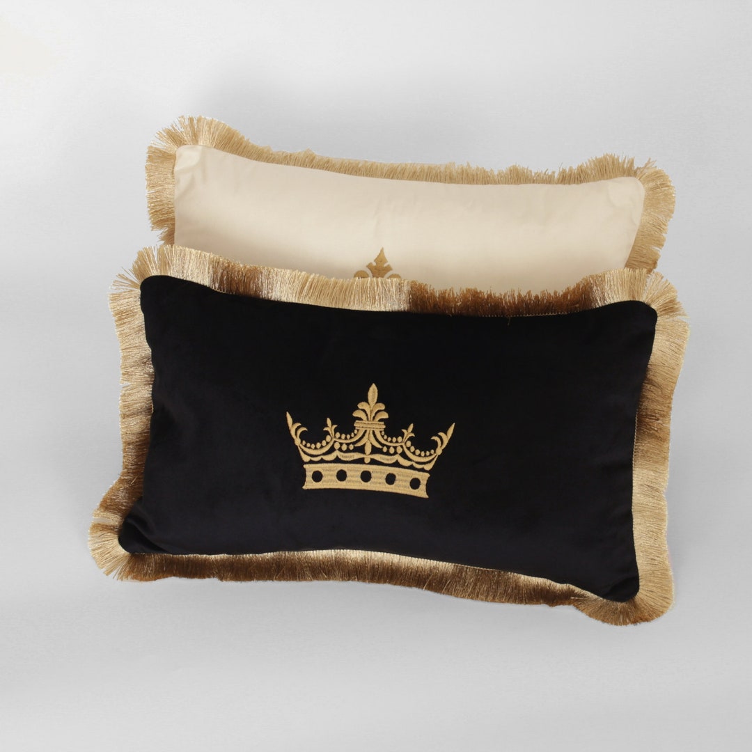Embroidered Velvet Crown Cushion With Tassel Piping / Royal Cushion ...