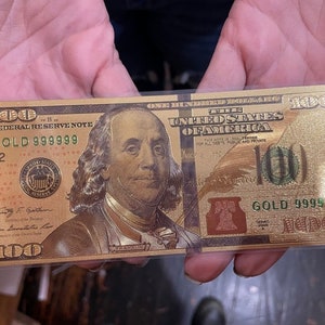 24K GOLD Plated Foil Art Designed 100 Dollar Bill Collectible Novelty ...