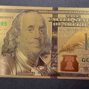 24K GOLD Plated Foil Art Designed 100 Dollar Bill Collectible Novelty ...