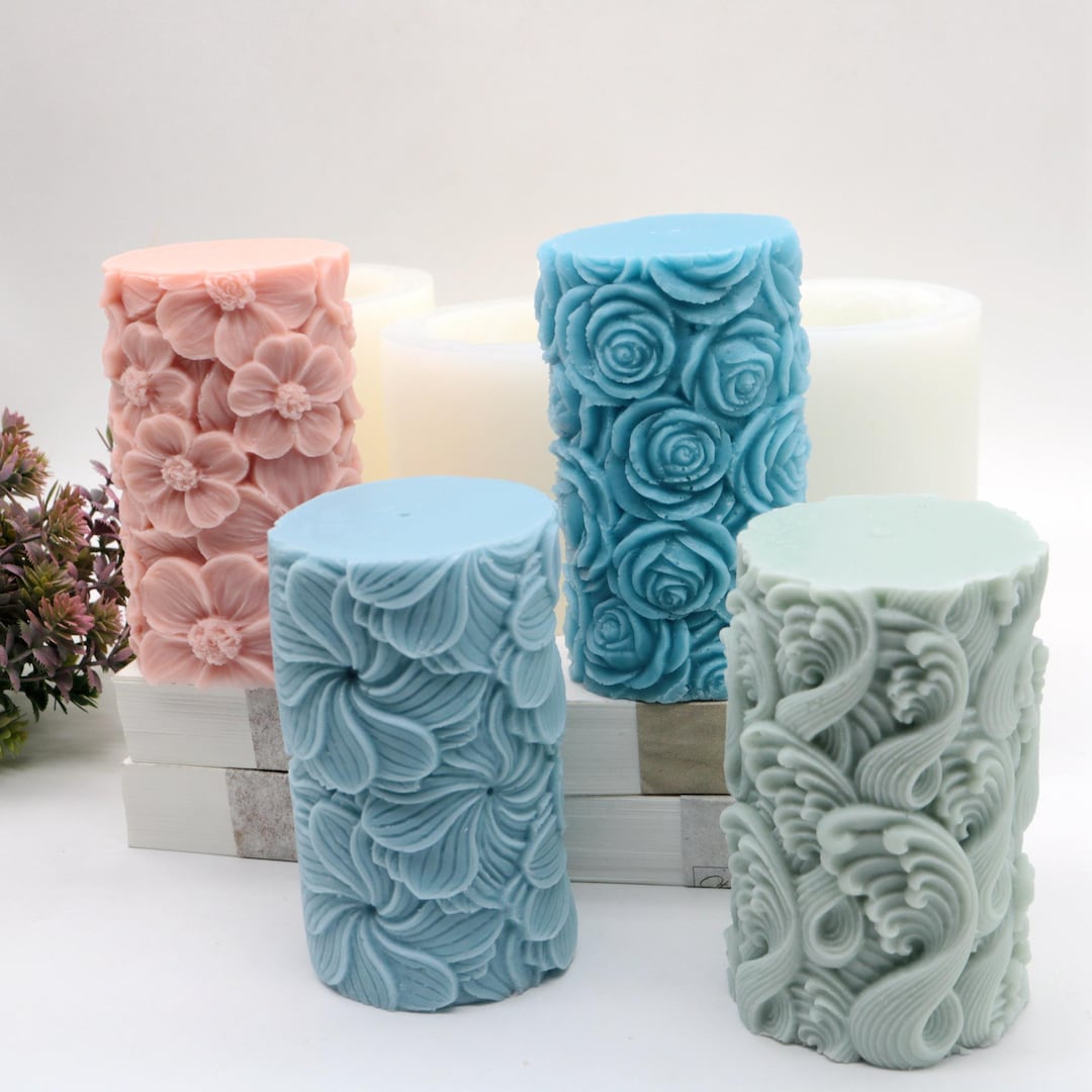 Embossed Flower Silicone Candle Mold: Wave Pillar, Scented Candle ...
