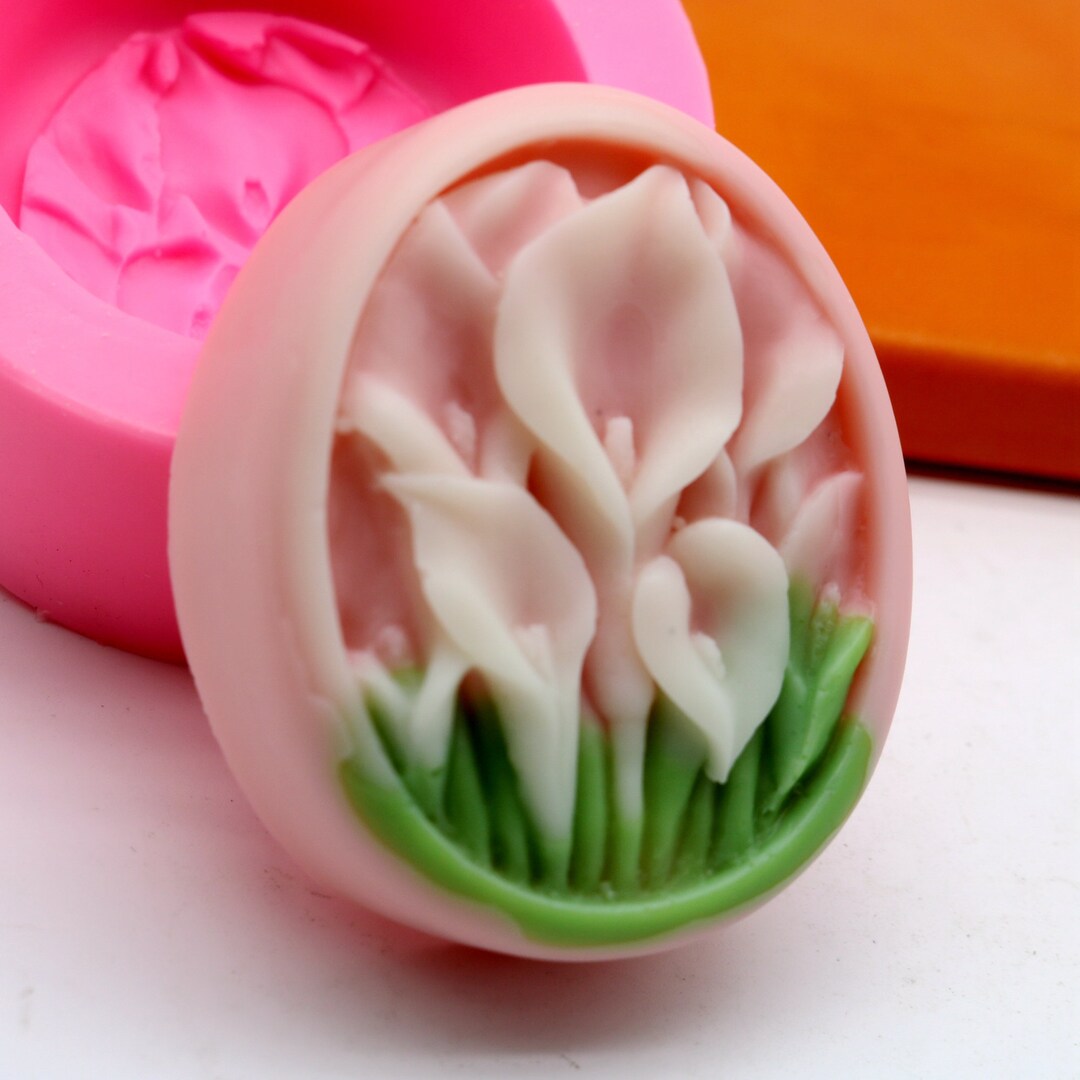 Oval Soap Mold Calla Lily Pattern Silicone Body Bar Lotion Bar Mould ...