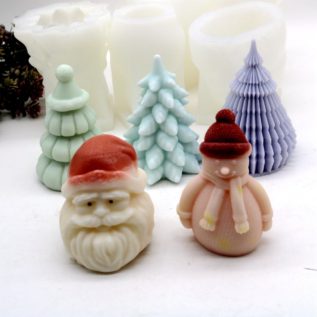 Silicone Santa Mould Christmase Trees Mold for Wax Candles Resin ...