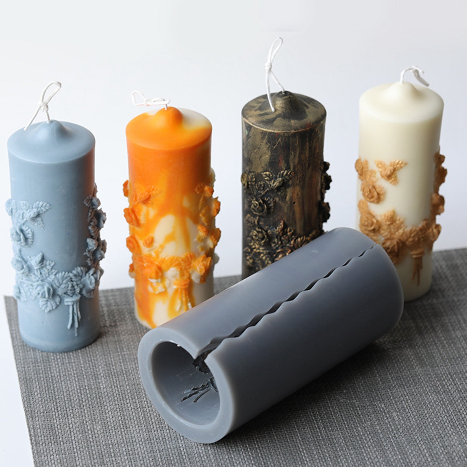 3D Cylinder Candle Molds With Embossed Rose for Handmade - Etsy