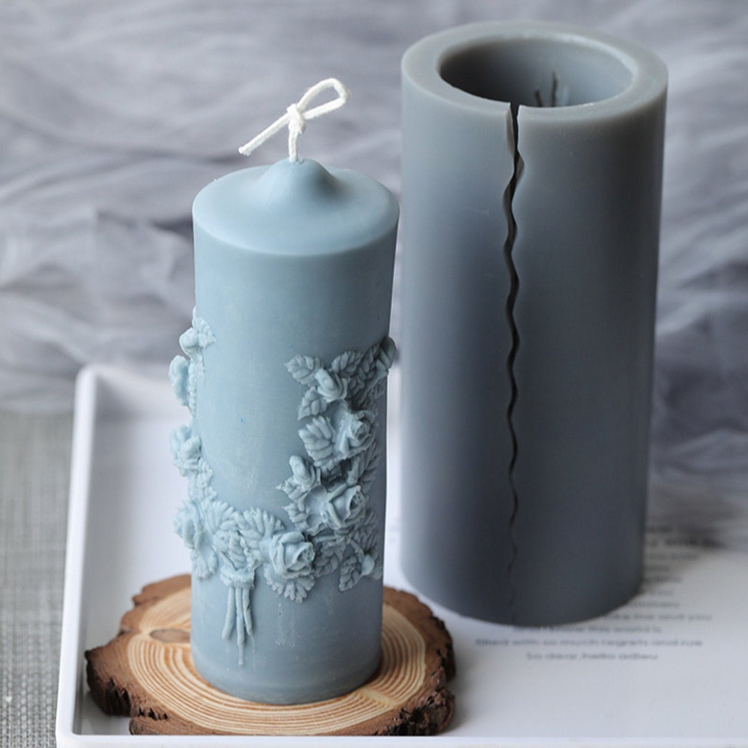 3D Cylinder Candle Molds With Embossed Rose for Handmade Scented ...