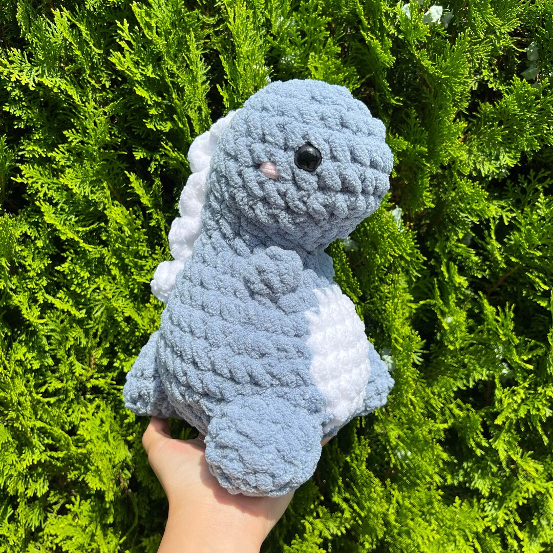 Crochet Fluffy Blue Chubby Dino Plushie - Etsy