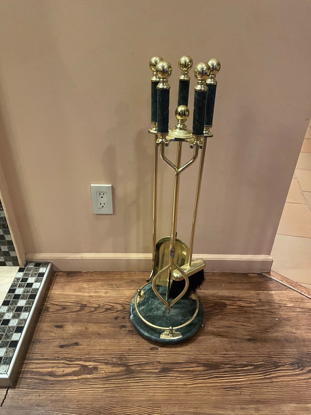 Vintage Fireplace Tools Set With Green Marble Handle - Etsy