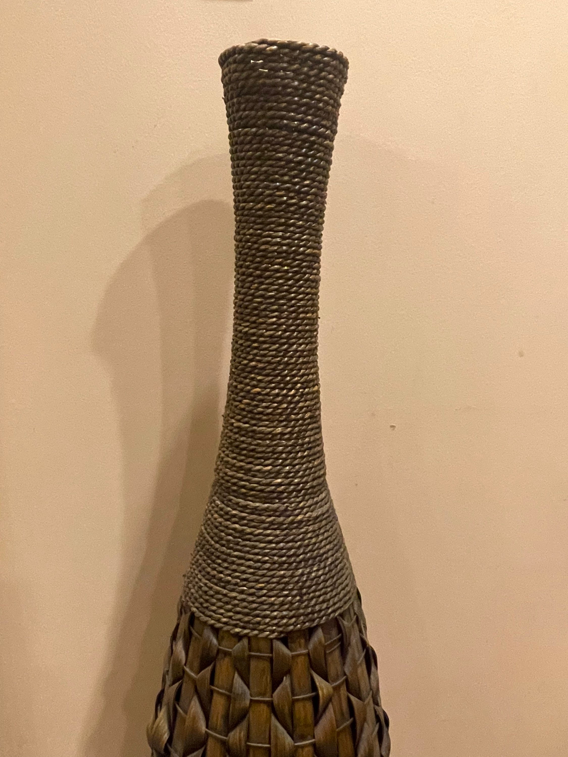 Vintage Rattan Tall Floor Vase in Stylish, Wicker Woven Pattern. Deco ...