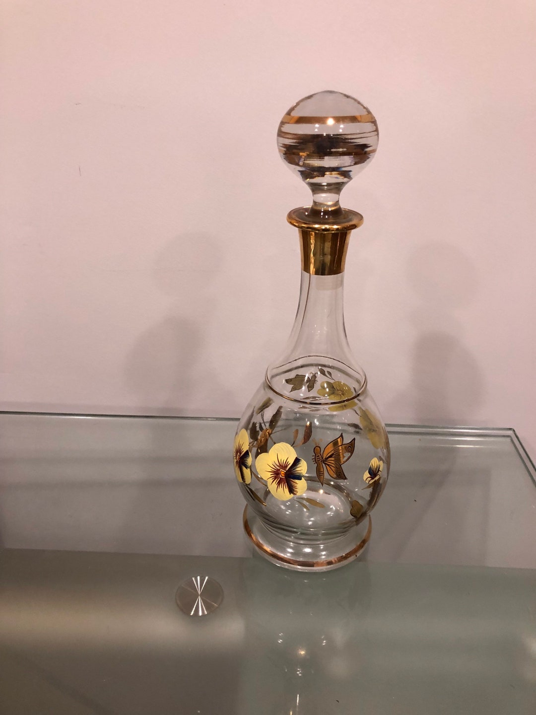 Vintage Beautiful Romania Crystal Liquor Decanter, Hand Painted 1960 ...