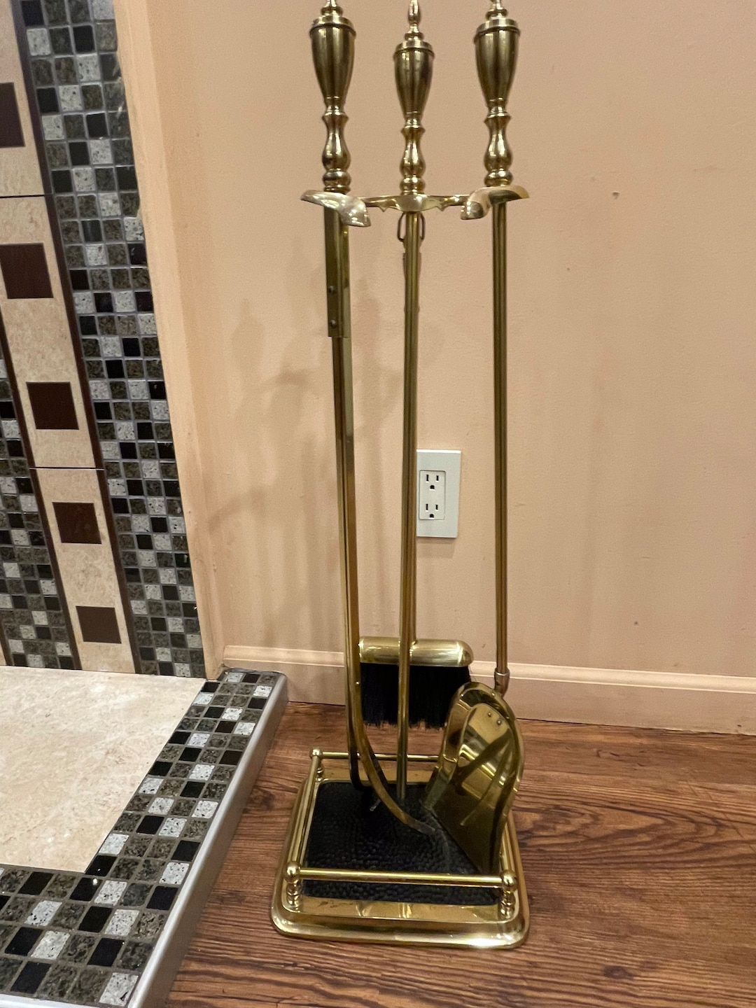 Vintage Solid Brass Fireplace Tool Set With Stand - Etsy