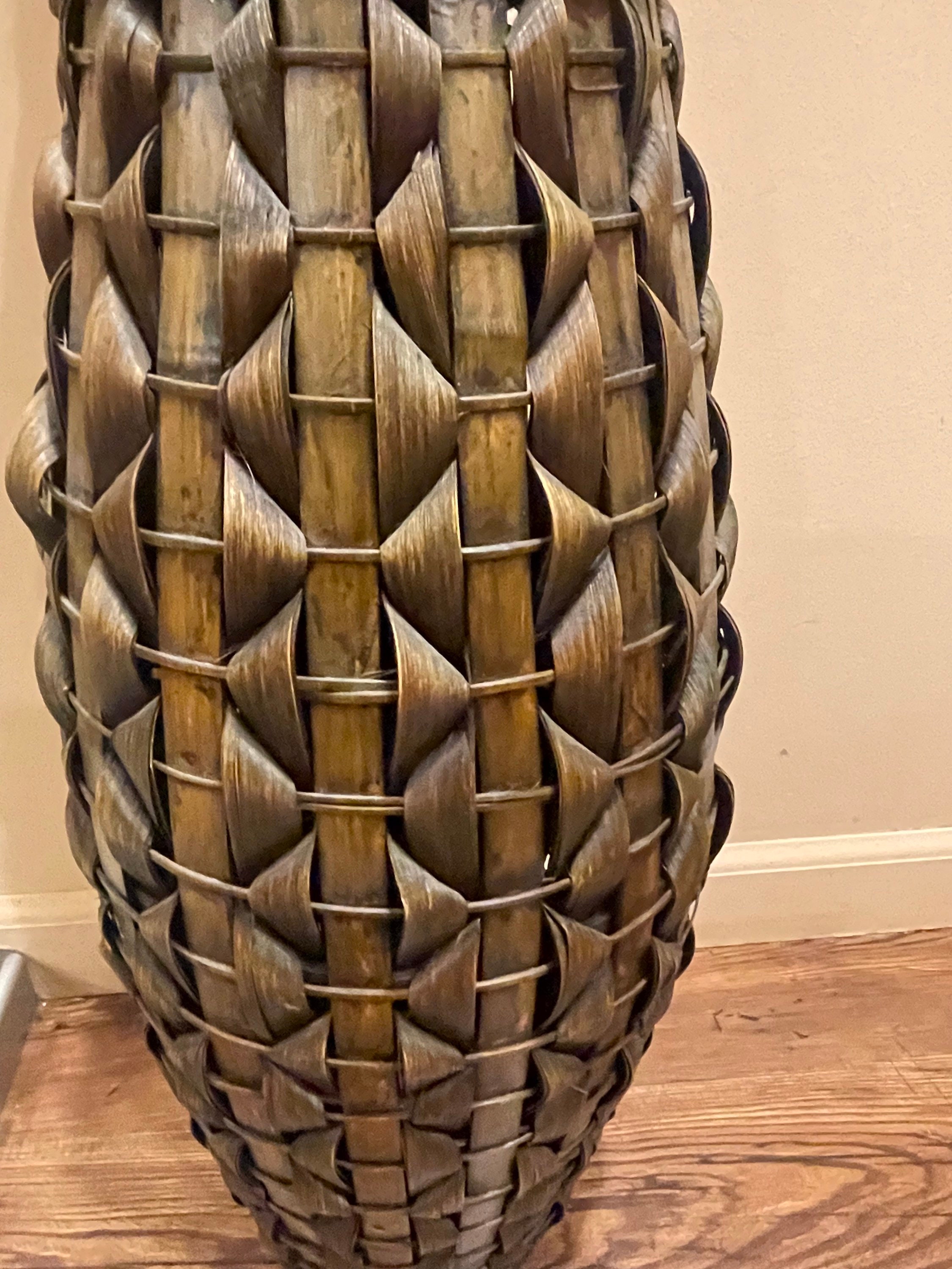 Vintage Rattan Tall Floor Vase in Stylish, Wicker Woven Pattern. Deco ...