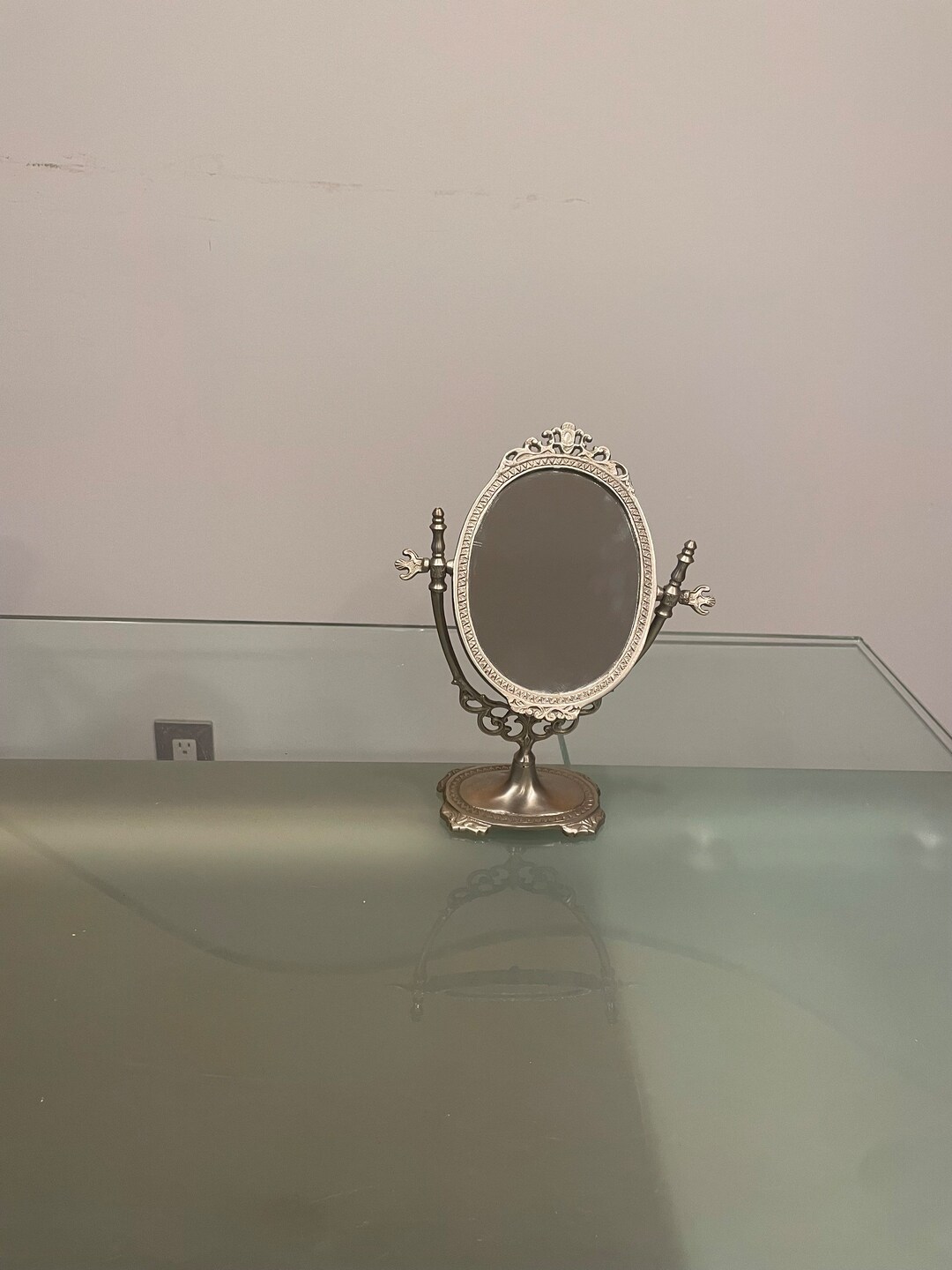 Vintage Oval Pedestal Table Top Mirror , Italian Style - Etsy