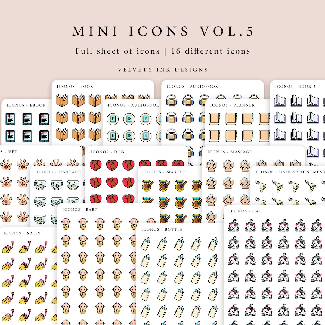 Coloured Mini Icons Vol 5, Organization Stickers Planner Icons Colored ...
