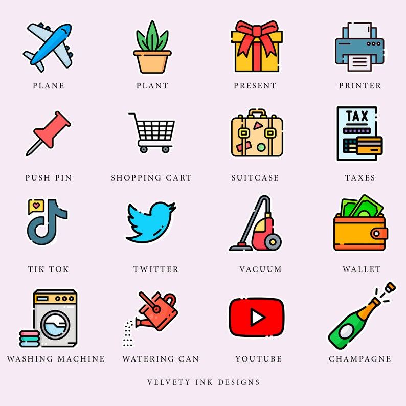 Colored Single Mini Icons Stickers Vol.4 | Transparent Cute Mini Icon ...