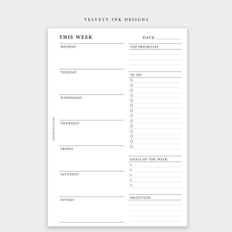 Weekly Planner Week in One Page Weekly Plan Hobonichi - Etsy