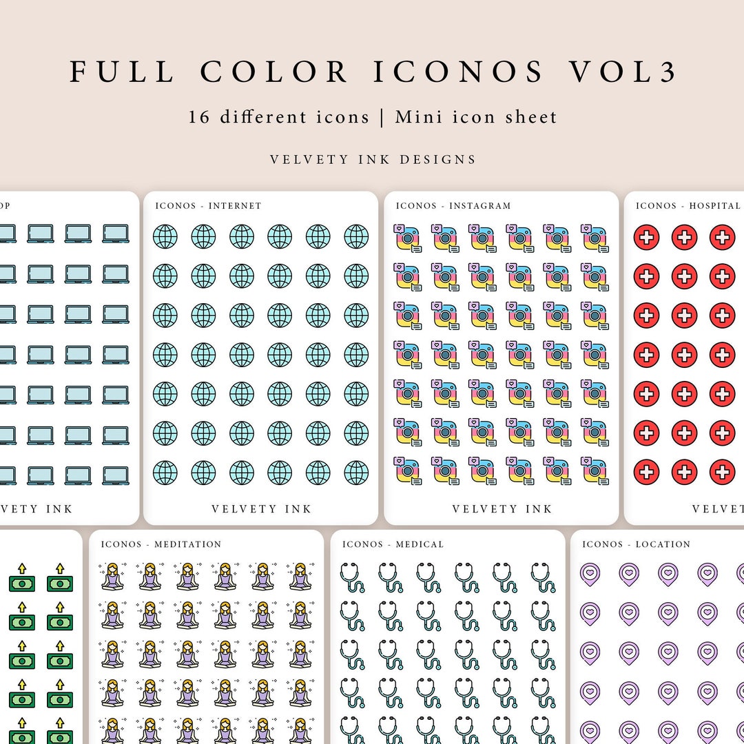 Single Colored Mini Icons Stickers Sheet Vol.3 Cute Icon Sticker in ...