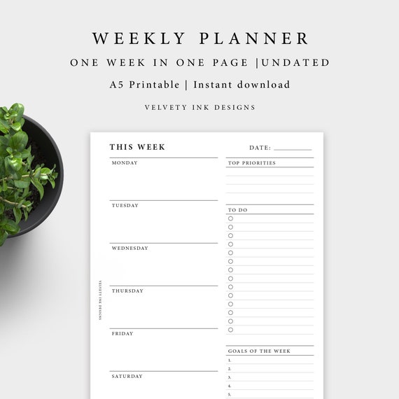 Weekly Planner Week in One Page Weekly Plan Hobonichi - Etsy