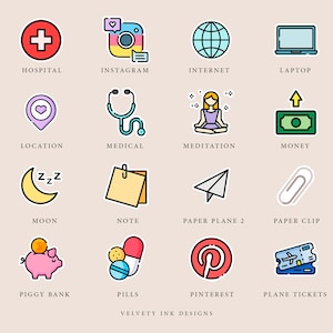 Single Colored Mini Icons Stickers Sheet Vol.3 Cute Icon Sticker in ...