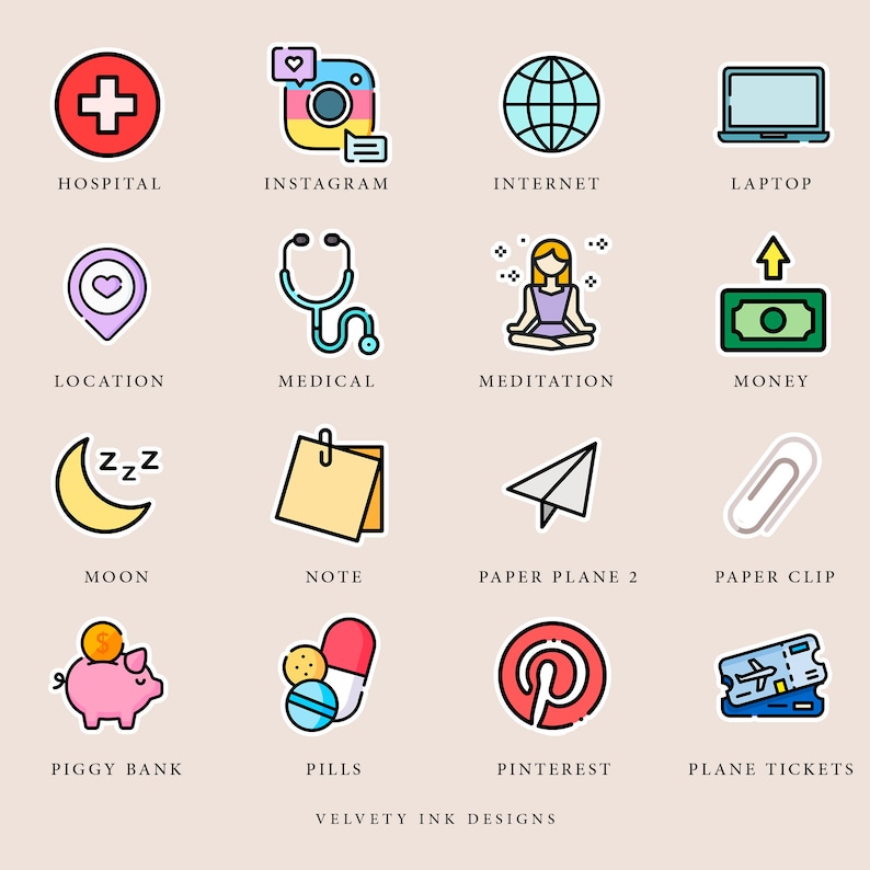 Single Colored Mini Icons Stickers Sheet Vol.3 Cute Icon Sticker in ...