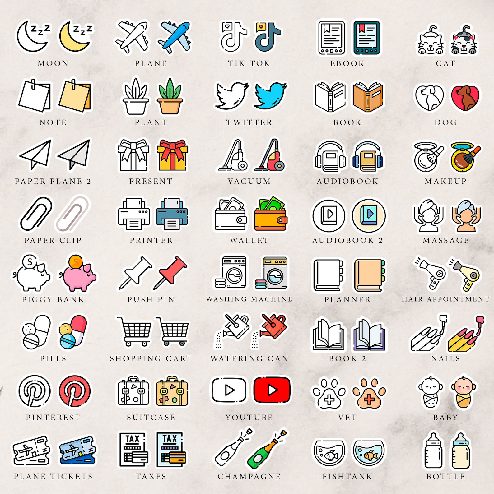Pack of 20 Mini Icon Sheets. Planner Icon Stickers Journal Decoration ...