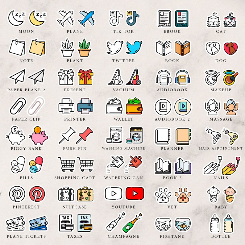 Pack of 20 Mini Icon Sheets. Planner Icon Stickers Journal Decoration ...
