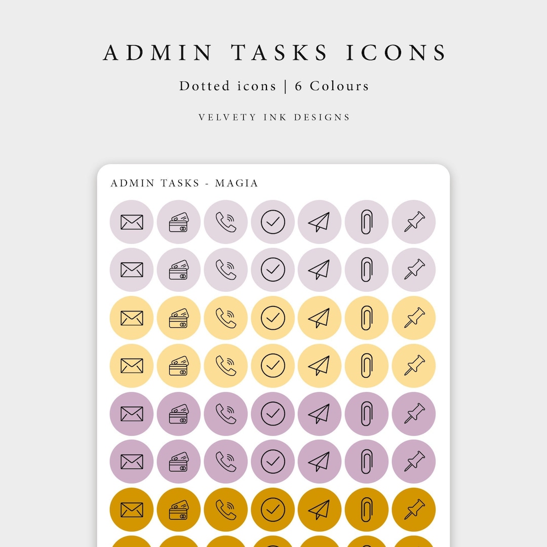 Admin Tasks Icons Stickers Clear Matte Planner Stickers Journal ...