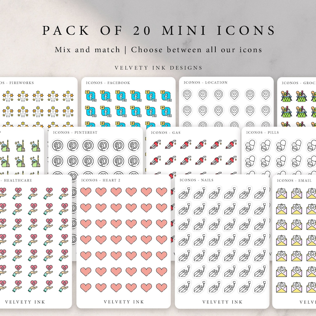 Pack of 20 Mini Icon Sheets. Planner Icon Stickers Journal Decoration ...