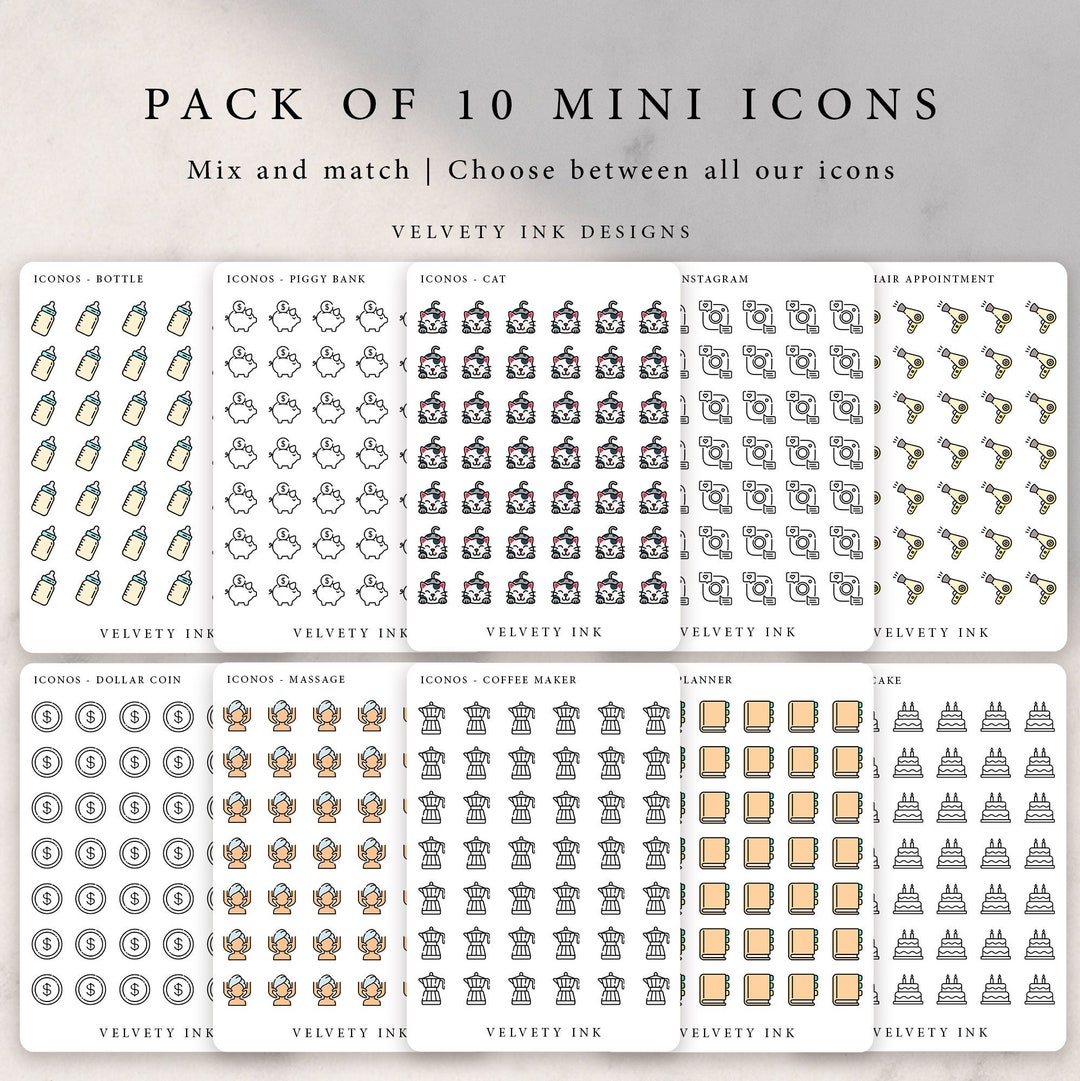 Pack of 10 Mini Icon Sheets. Planner Icon Stickers Journal Decoration ...