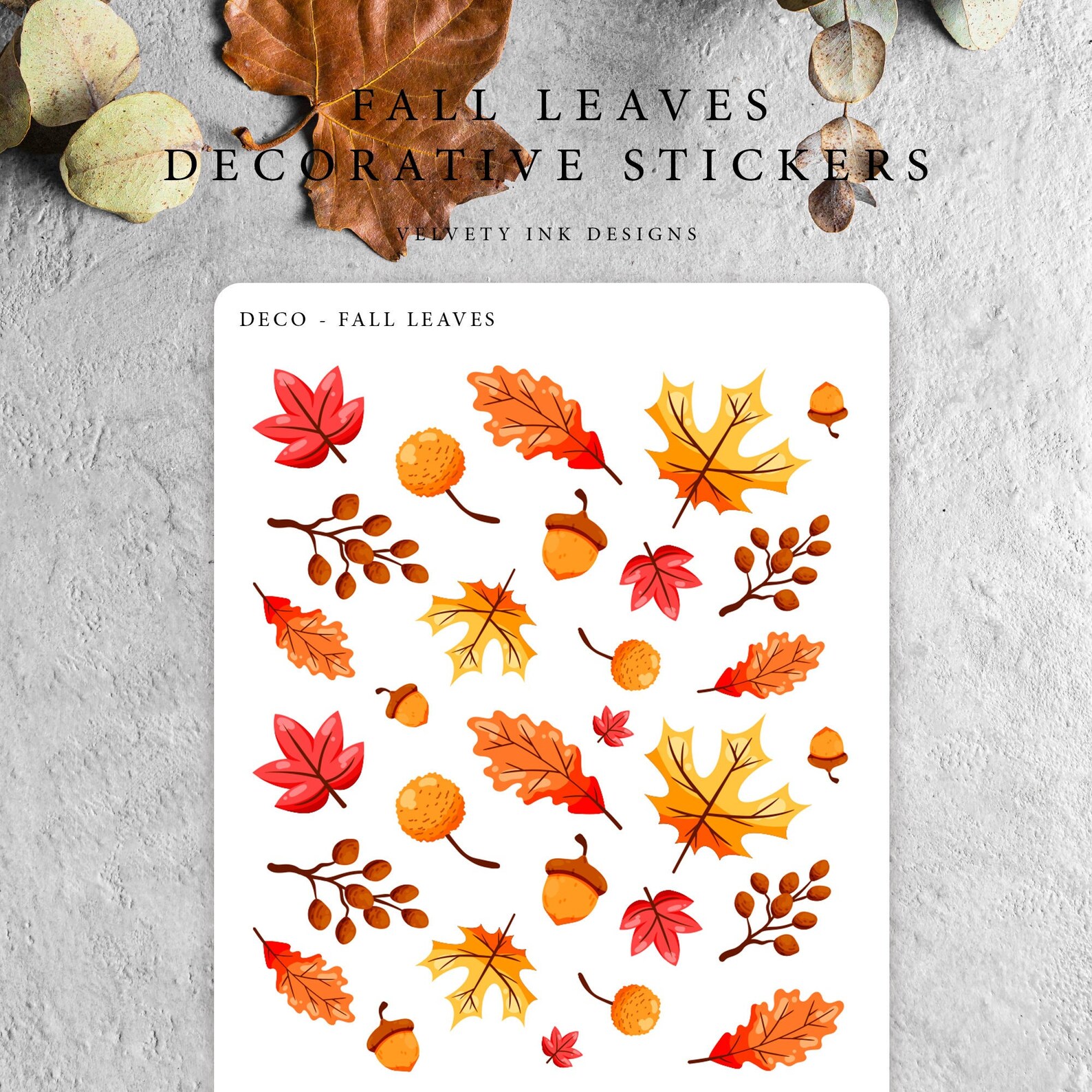 Fall Leaves Sticker Sheet, Autumn Deco Stickers Cute Designs Cozy ...