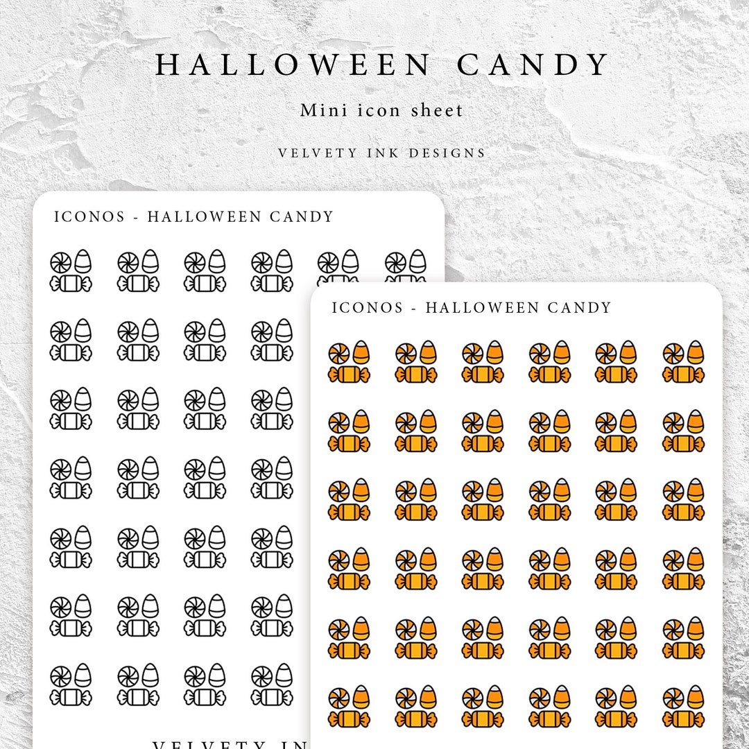Halloween Candy Mini Icon Sticker Sheet Planner Minimal Decoration Halloween Stickers Journal ...