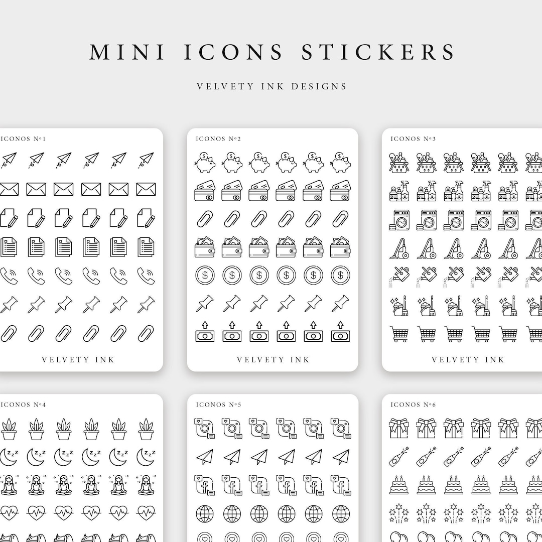 Mini Icons Stickers Sheet | Transparent Stickers | Planner Stickers ...