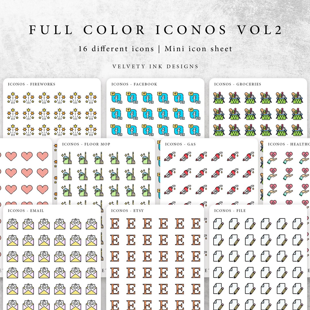 Coloured Planner Mini Icon Stickers Vol 2 | Full Color Icon Stickers ...