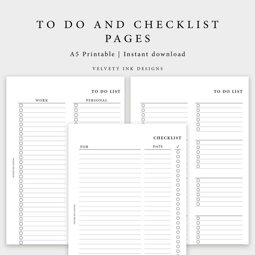 To Do Planner, Checklist, Checklist Planner, A5 Printable Planner ...