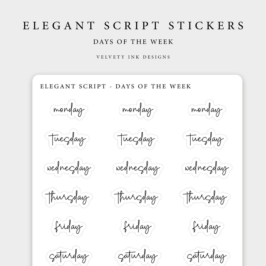 Elegant Script Days of the Week| Journal Days of the Week Sticker Sheet ...