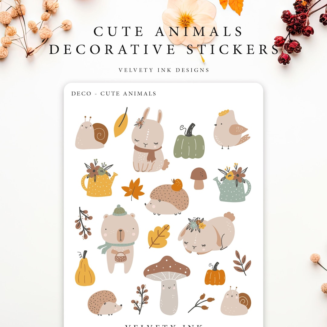 Cute Animals Fall Inspired Sticker Sheet, Autumn Deco Stickers Cute ...