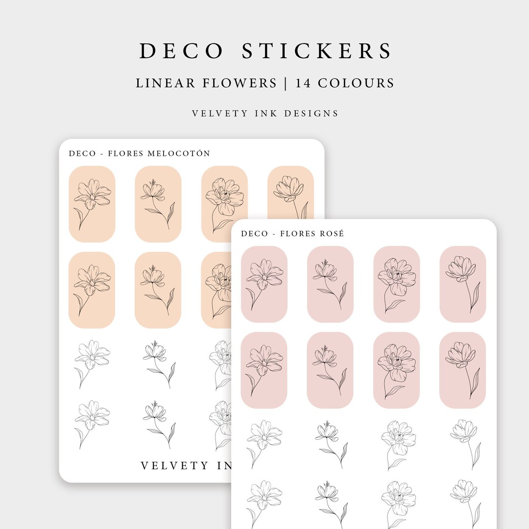 Linear Flowers Stickers | Decorative Flower Planner Sticker Aesthetic ...