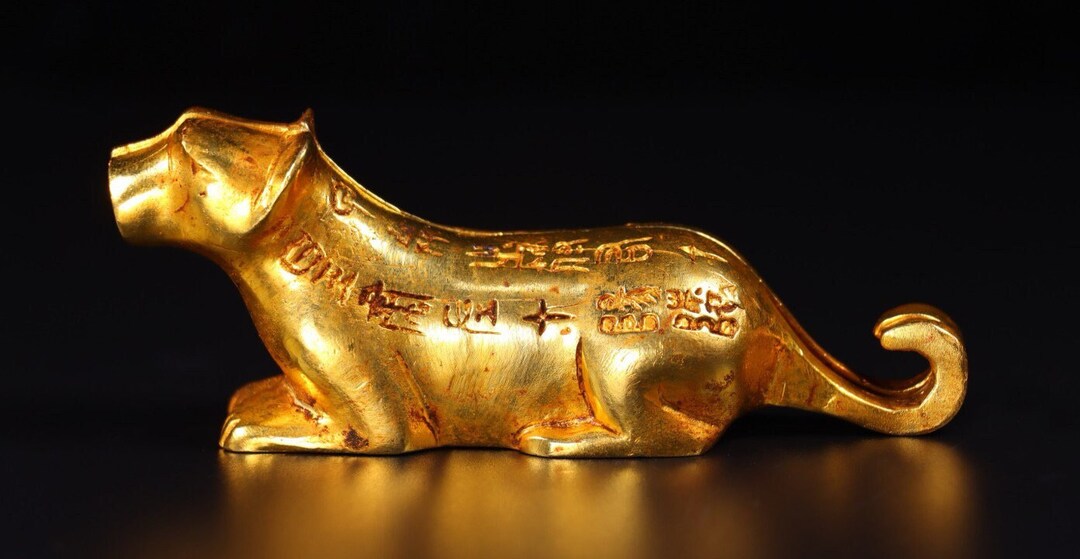 A Set of Exquisite and Rare Pure Copper Gilt Tiger Talisman and Soldier ...