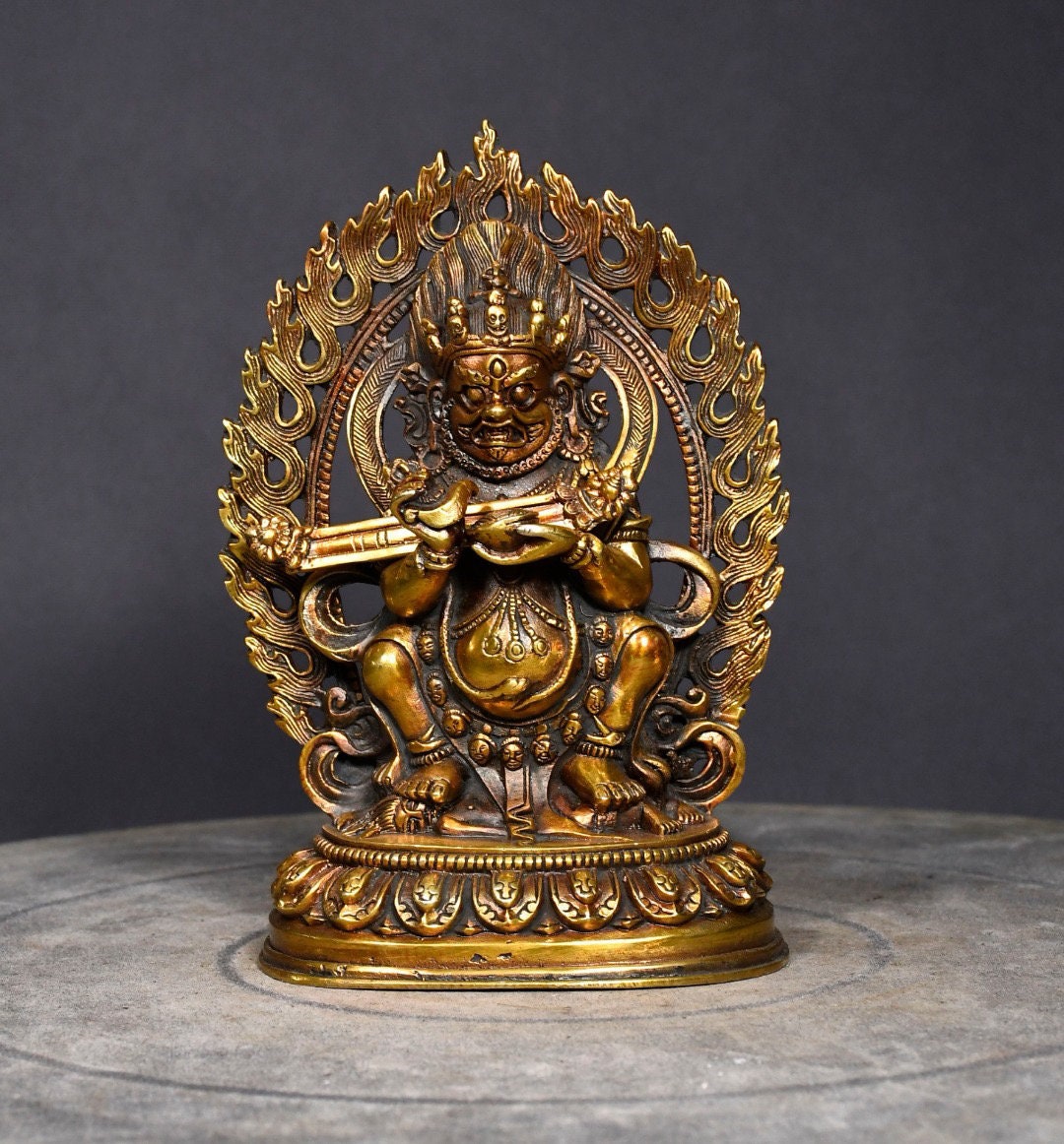 Exquisite and Rare Gilt Copper Mahakala God of Wealth Buddha Statue ...