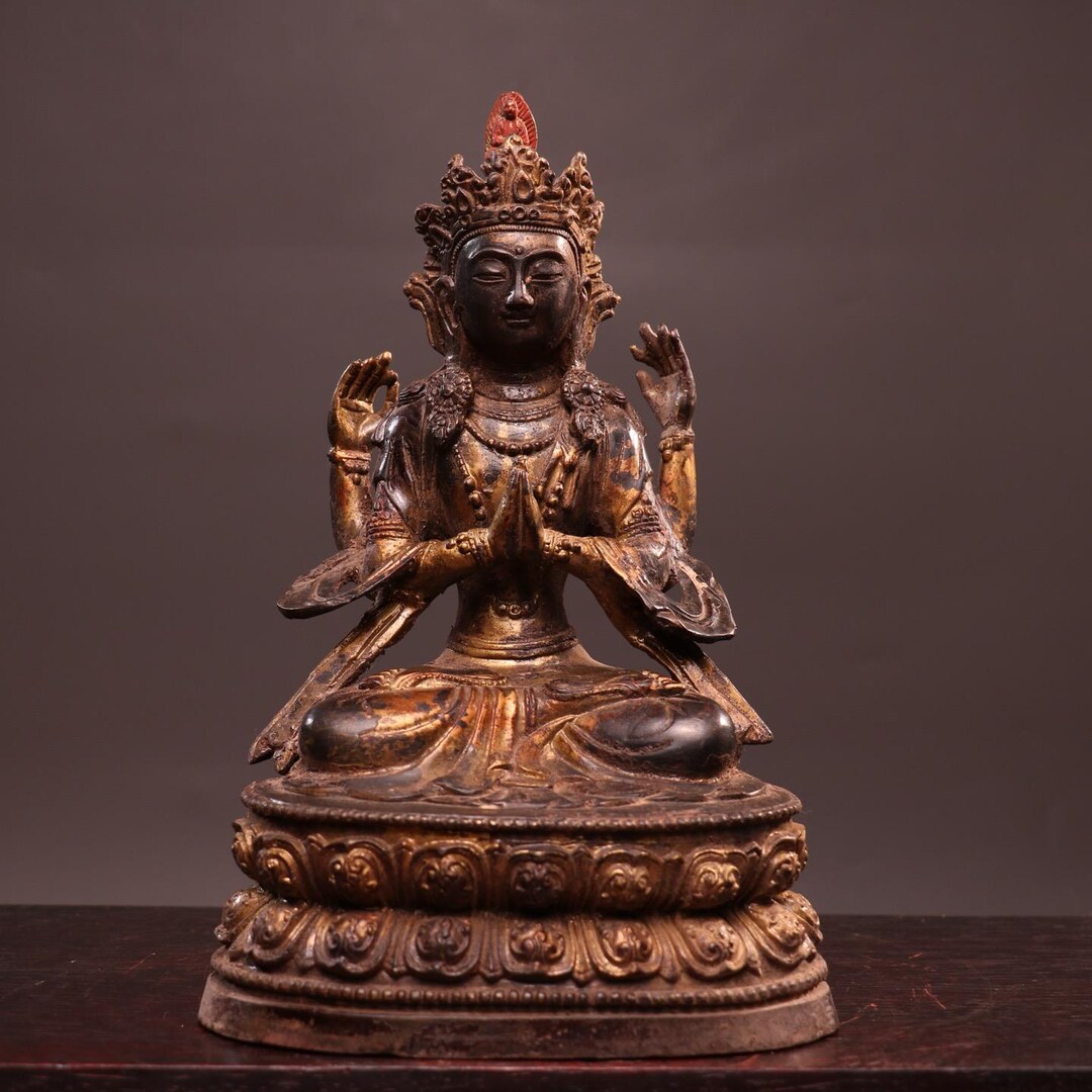 A Rare and Exquisite Pure Copper Cinnabar Four-armed Guanyin ...