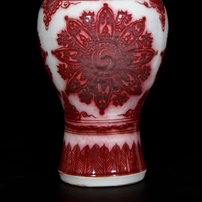 Exquisite and Rare Chinese Antique Plum Vase With Underglaze Red Lotus ...