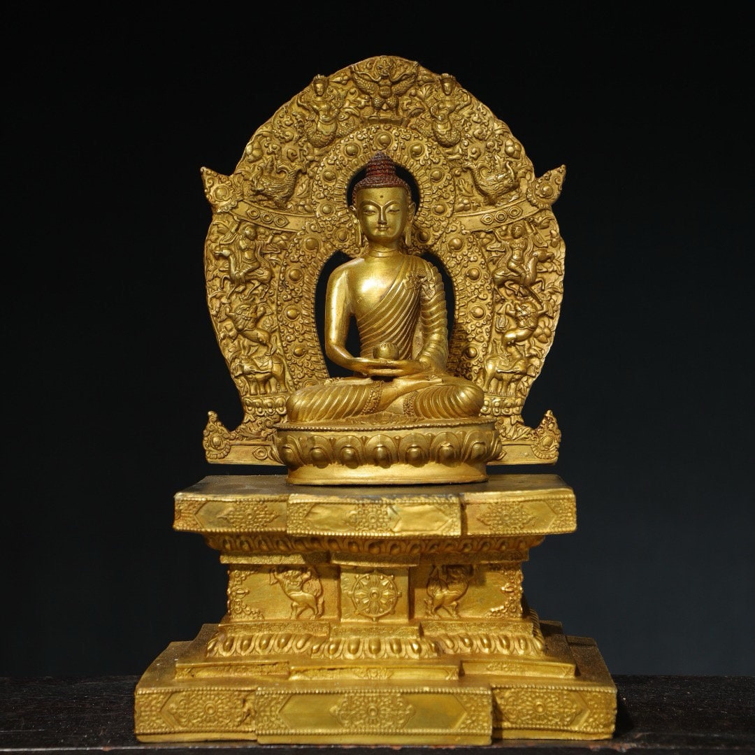 Chinese Antique Hand-made Exquisite and Rare Gilt Copper Split Buddha ...