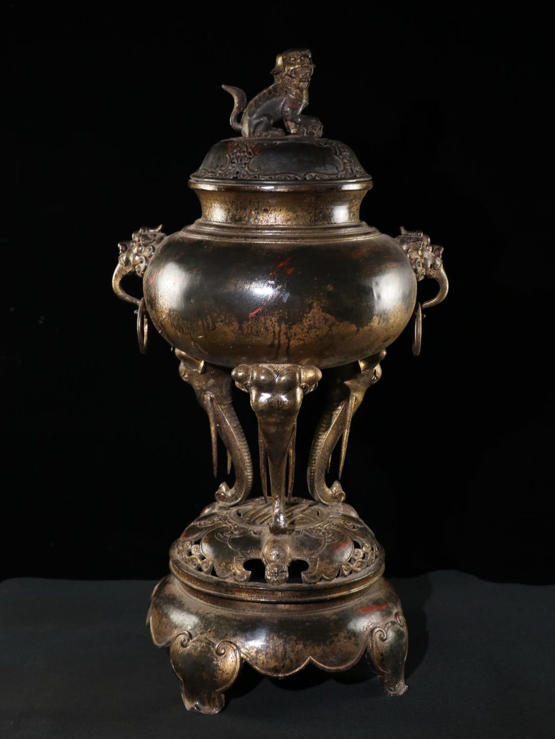 Chinese Antique Pure Hand-made Large Pure Copper Mud Gold Cinnabar ...