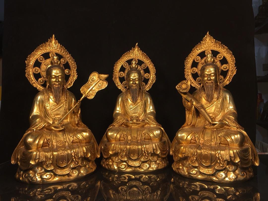Exquisite and Rare Pure Copper Taoist Three Pure Ones Buddha Statue ...