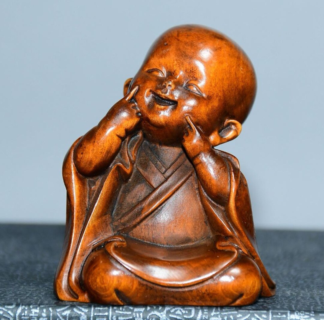 Beautiful and Rare Chinese Boxwood Hand-carved Statue of a Laughing ...