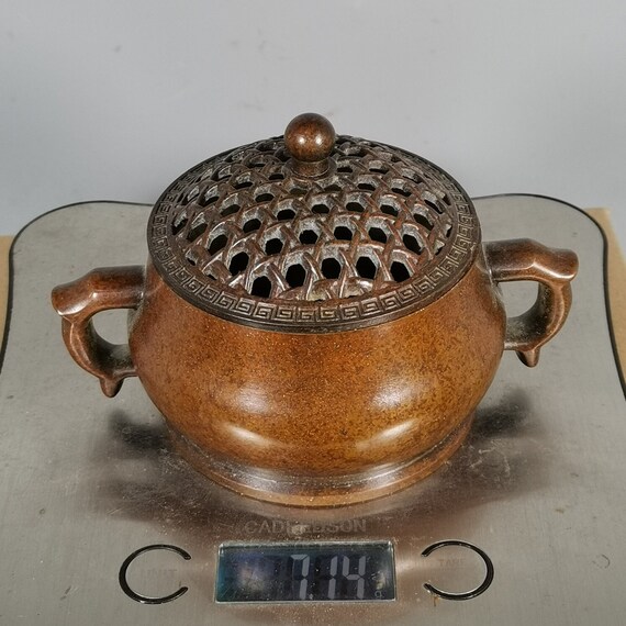 Chinese Antique handmade Collection Pure Copper Fish Ear Awen Smoker ...