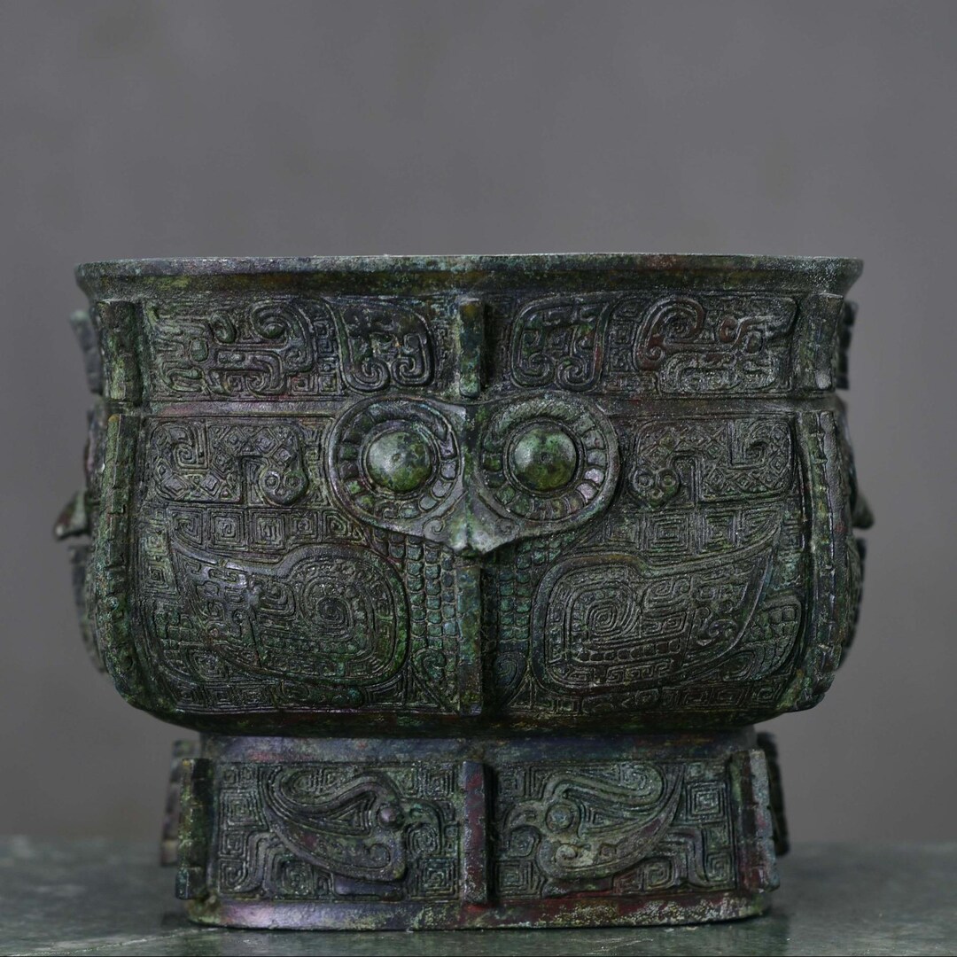 Exquisite and Rare Bronze Square Gui-shaped Basin Sculpture With Owl ...