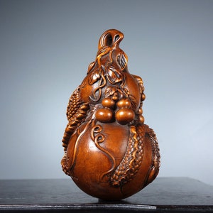 Exquisite Rare Dragon Gourd Statue Ornament Hand Carved Chinese Boxwood ...