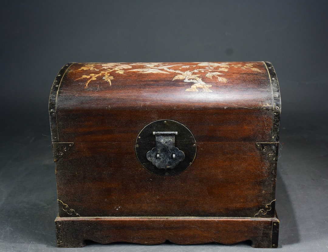 Chinese Antique Pure Hand-carved Exquisite Rare Rosewood Inlaid Shells ...