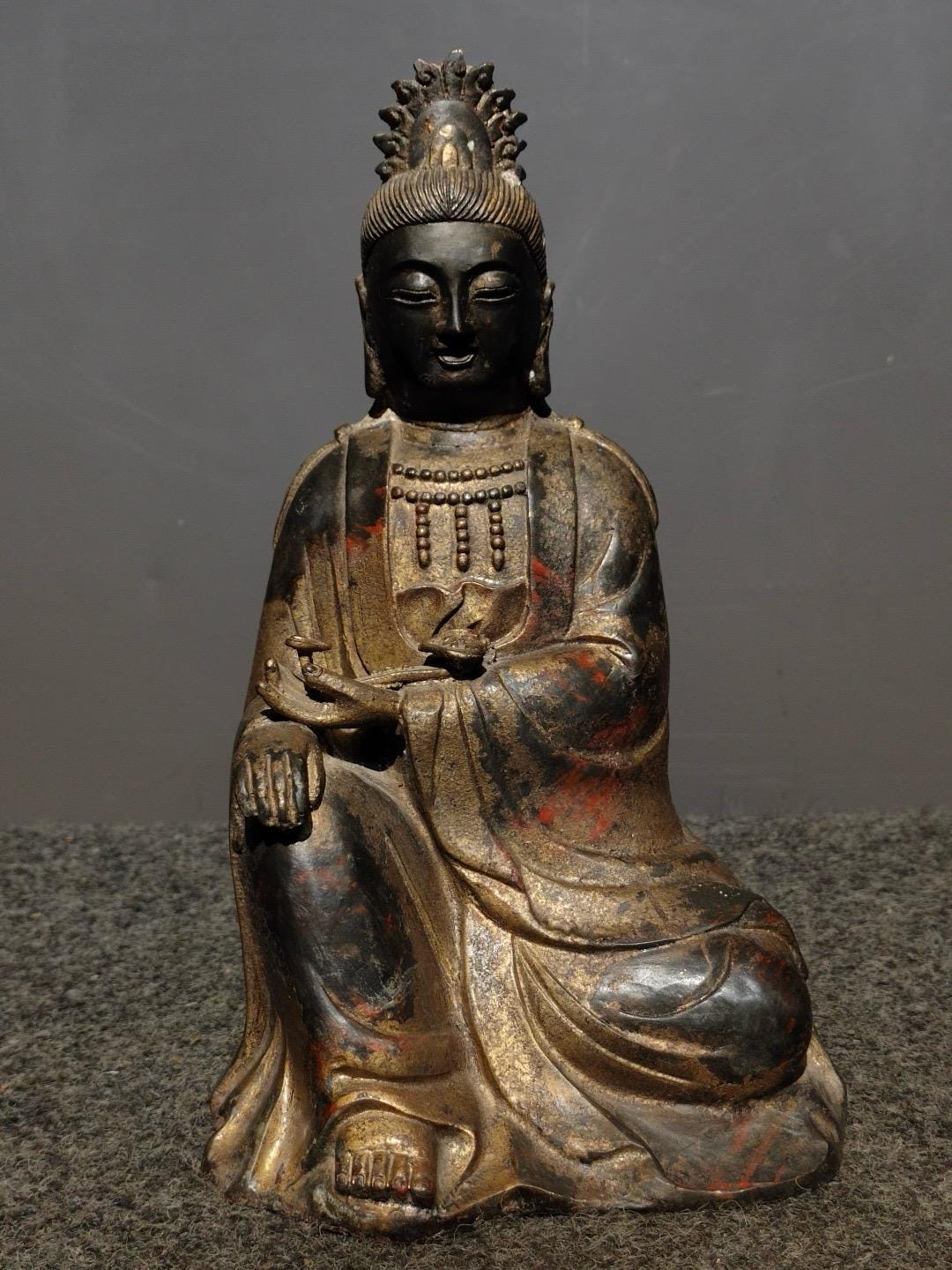 Chinese Antique Pure Hand-made Pure Copper Cinnabar Ruyi Guanyin ...