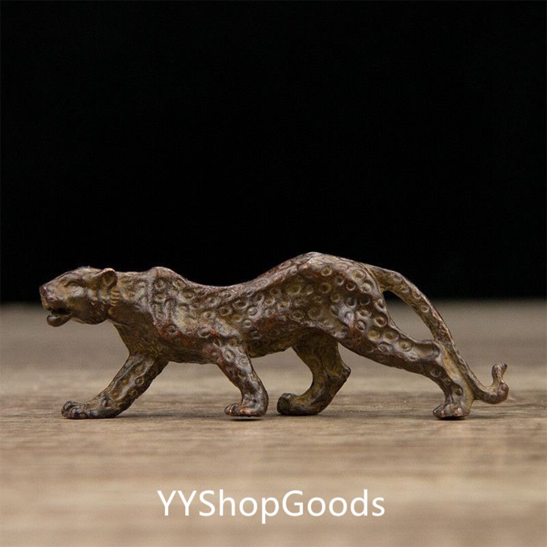 Exquisite Rare Pure Copper Leopard Animal Statue Ornament Made by ...