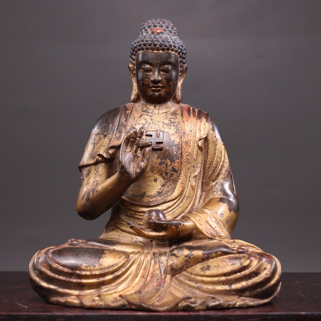 A Rare and Exquisite Pure Copper Cinnabar Buddha Statue Made by Hand ...